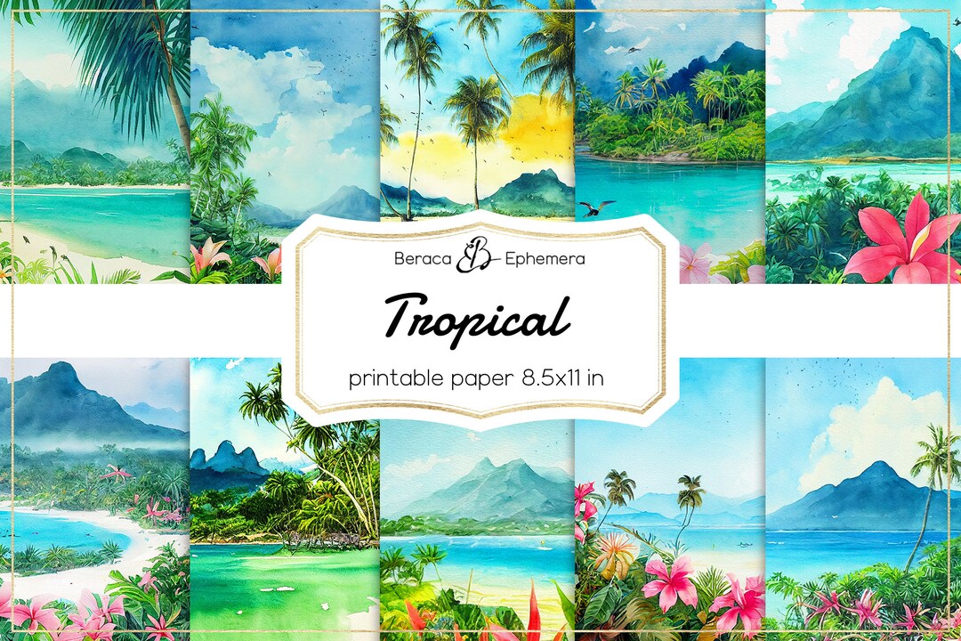 Tropical Digital Paper, Printable Paper, Exotic Scrapbooking, Tropical ...