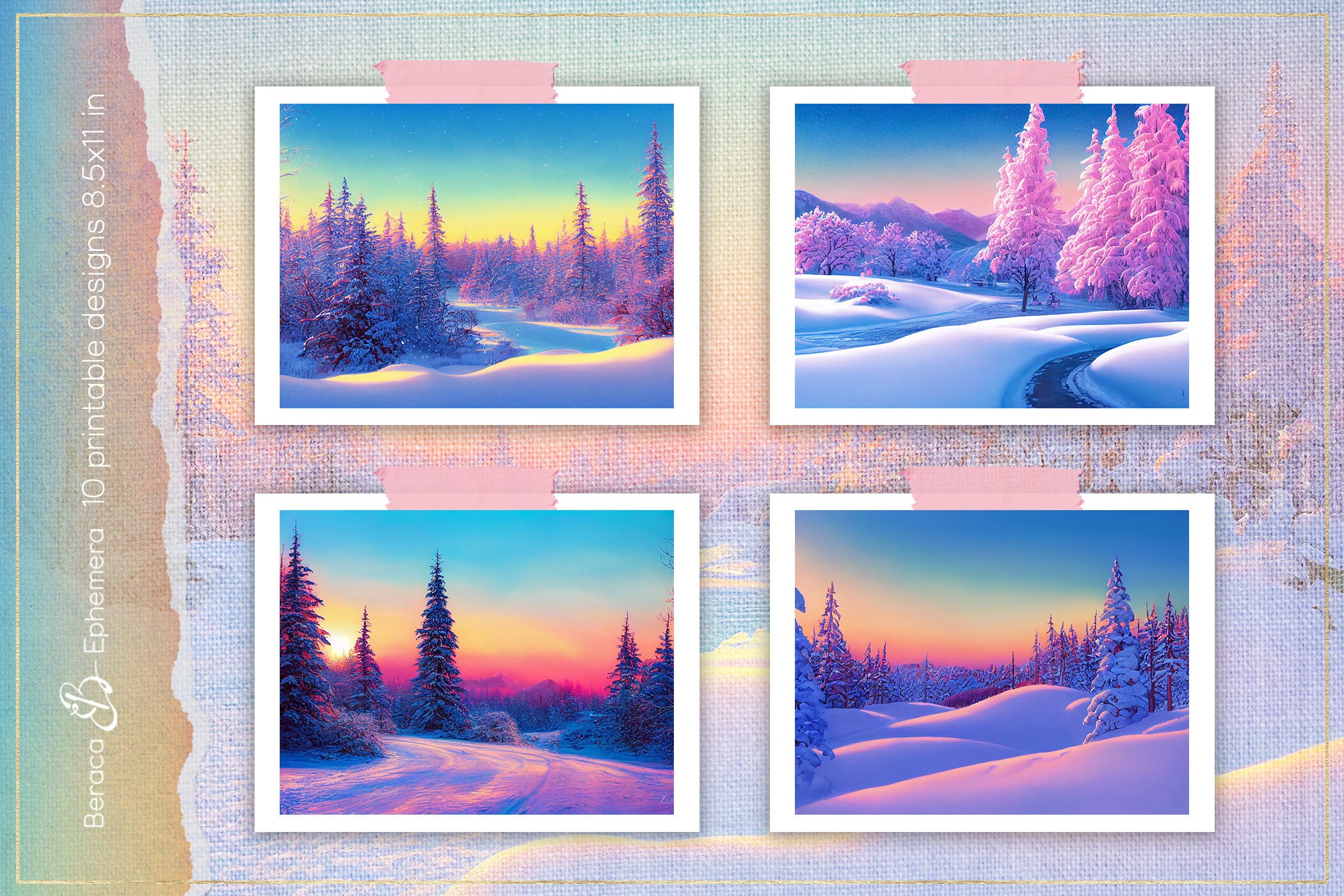 Fantasy Winter Digital Paper, Snow Printable Paper, Whimsical ...