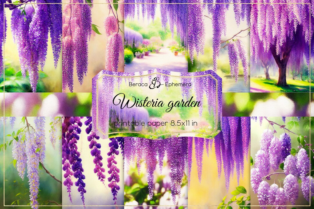 Wisteria Garden Digital Paper, Printable Paper, Purple Background ...