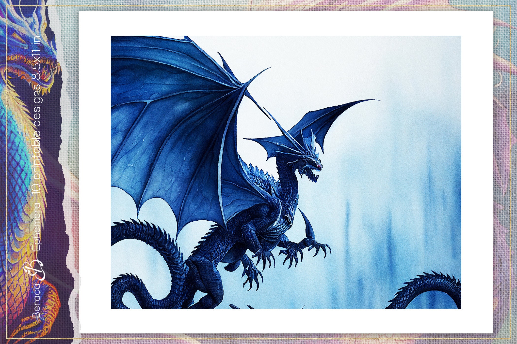 Fire Dragon Digital Paper, Printable Paper, Magical Scrapbooking Paper ...