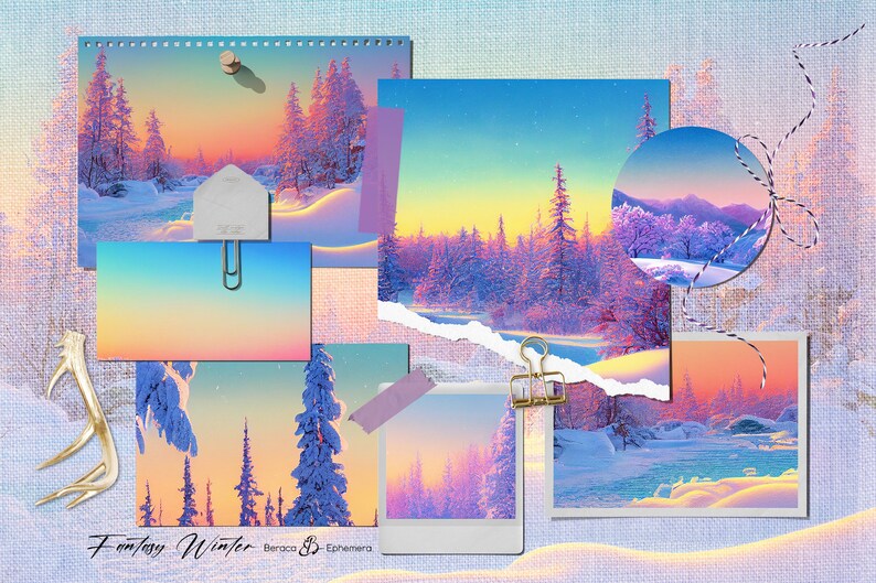 Fantasy Winter Digital Paper, Snow Printable Paper, Whimsical ...