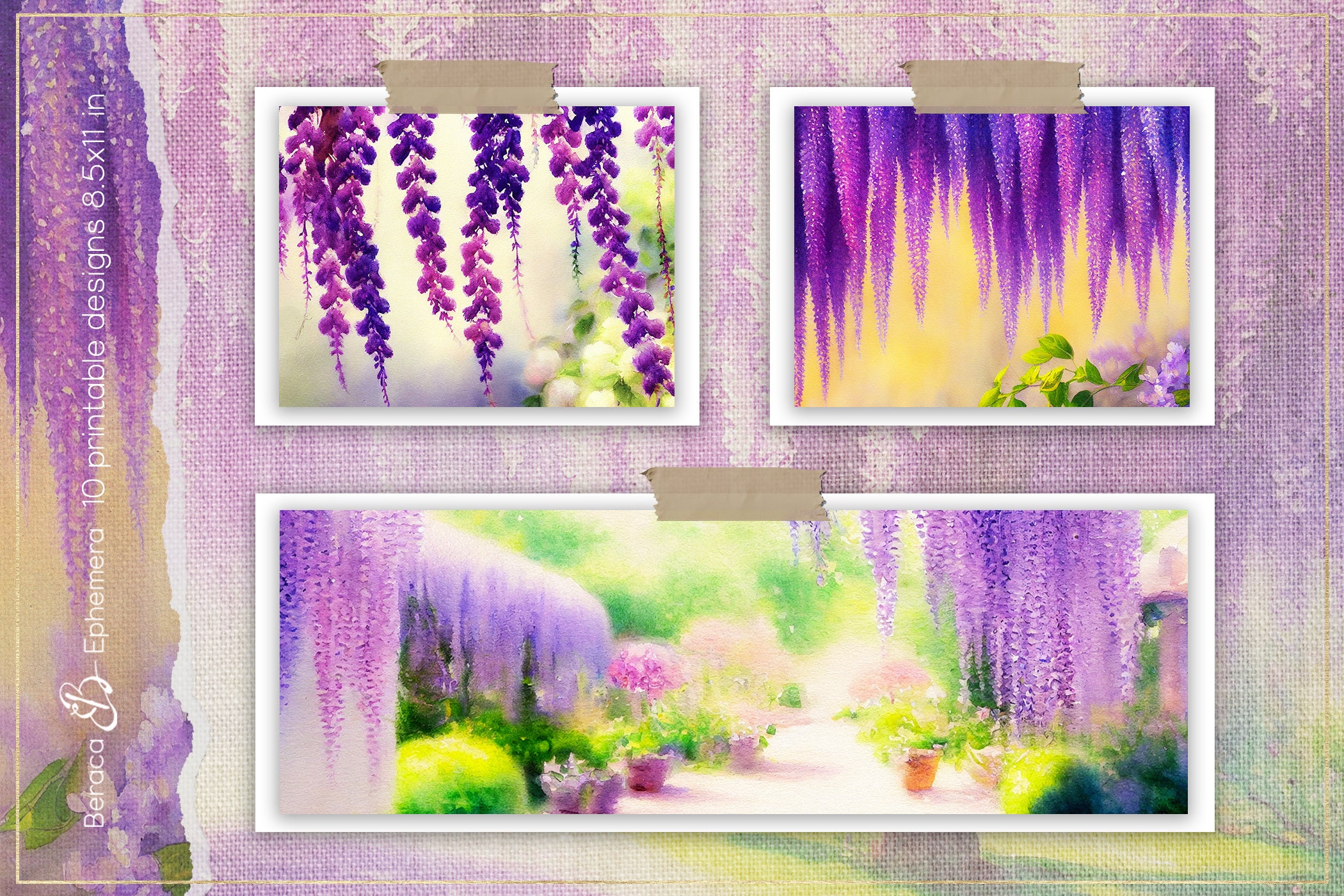 Wisteria Garden Digital Paper, Printable Paper, Purple Background ...