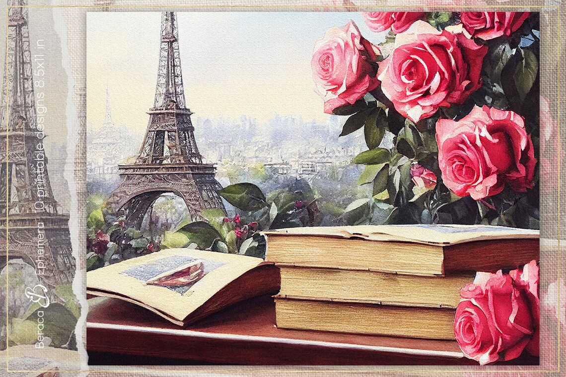 French Books Digital Paper Printable Paper Paris Background - Etsy