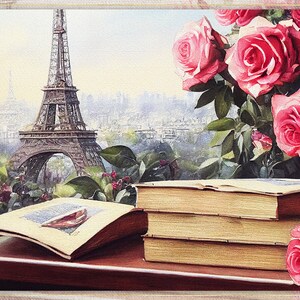 French Books Digital Paper, Printable Paper, Paris Background, Eiffel ...