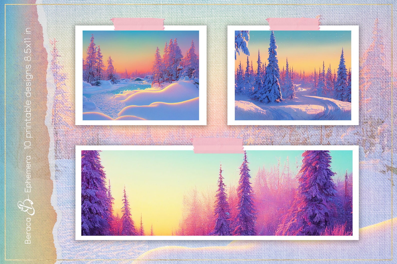 Fantasy Winter Digital Paper, Snow Printable Paper, Whimsical ...