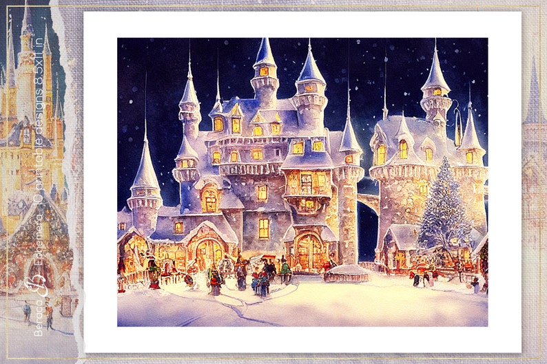Christmas Castle Digital Paper, Printable Paper, Winter Castle ...
