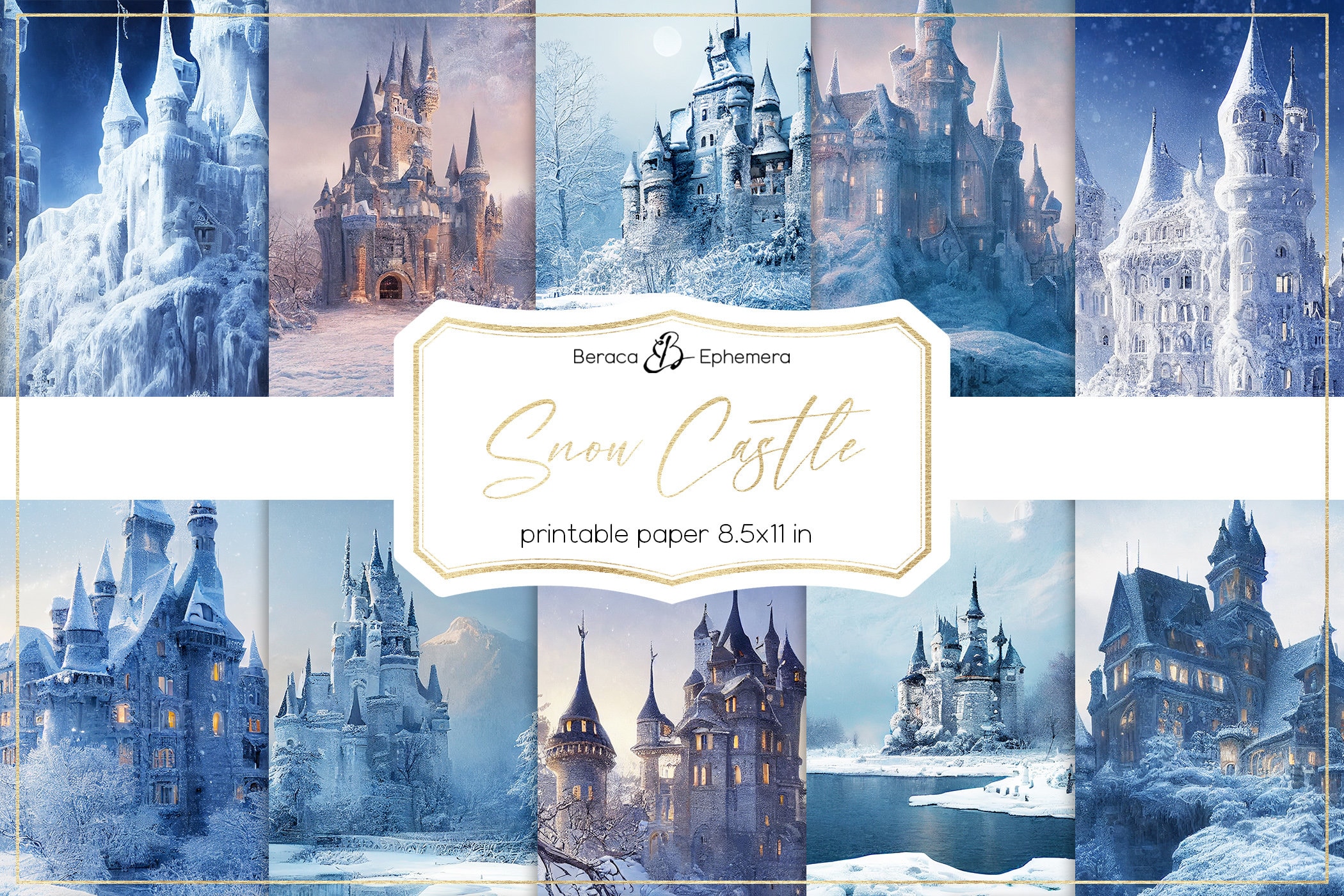 Snow Castle Digital Paper Printable Paper Ice Queen Frozen - Etsy