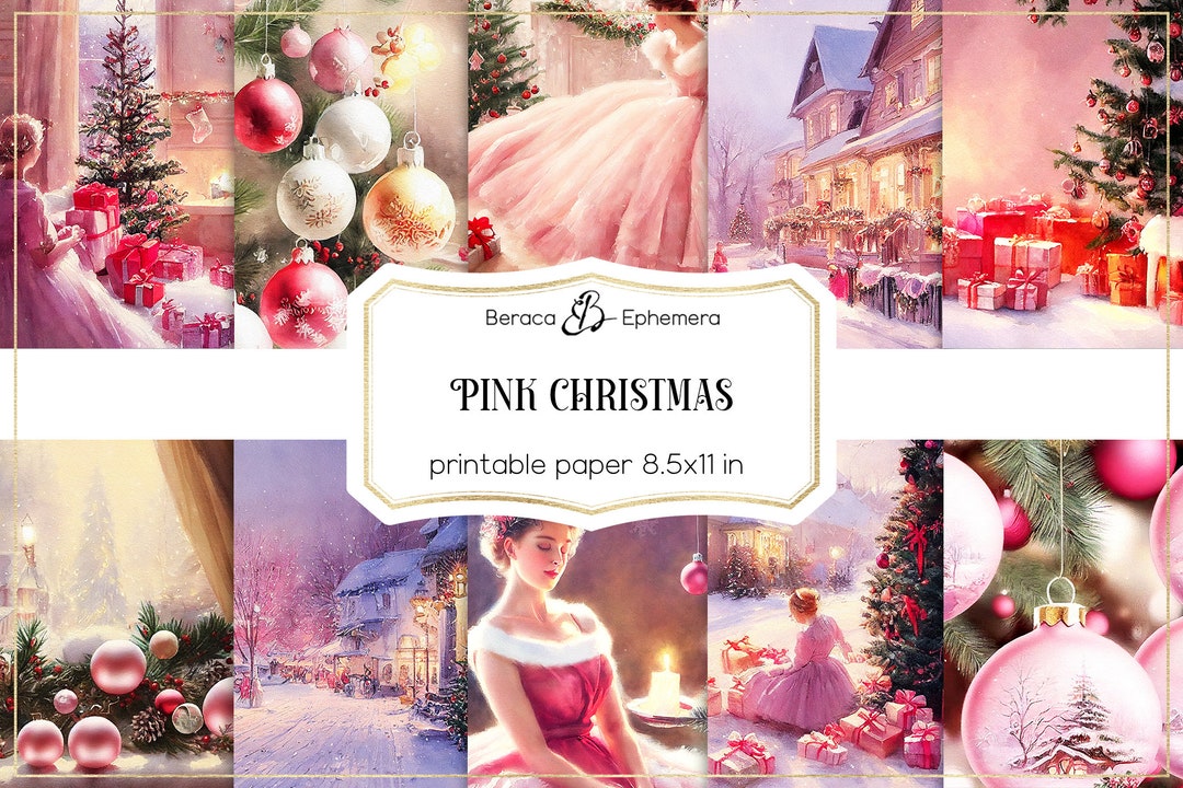 Pink Christmas Digital Paper, Winter Printable Paper, Pastel Pink ...