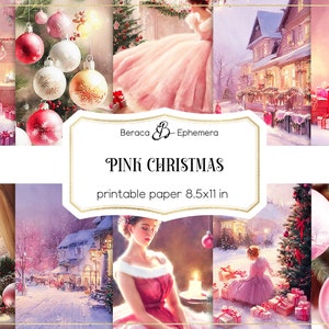 Pink Christmas Digital Paper, Winter Printable Paper, Pastel Pink ...