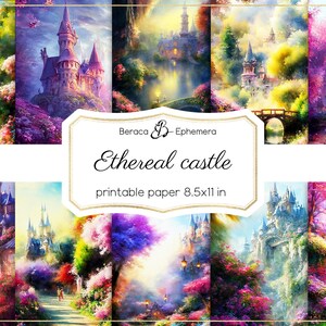 Ethereal Castle Digital Paper, Printable Paper, Watercolor Fantasy ...