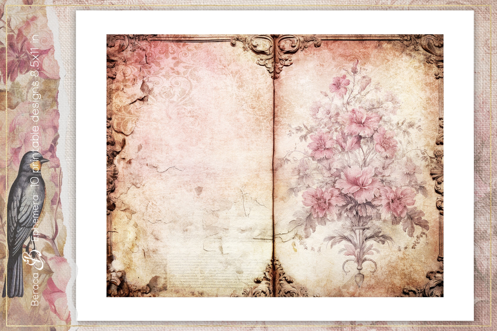 Pink Floral Journal, Pink Rose Digital Paper, Pink Roses Printable ...