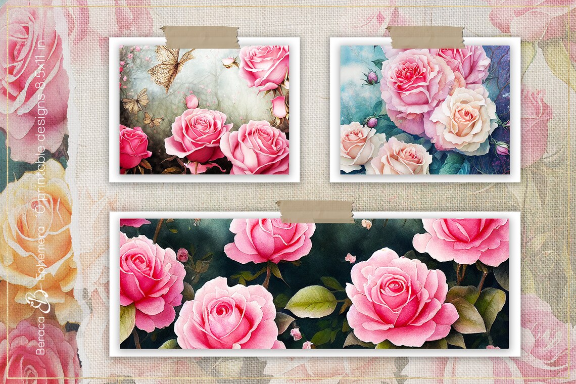 Rose Garden Digital Paper Printable Paper Pink Roses - Etsy
