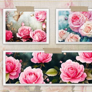 Rose Garden Digital Paper, Printable Paper, Pink Roses Background ...