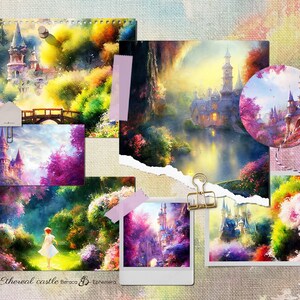 Ethereal Castle Digital Paper, Printable Paper, Watercolor Fantasy ...