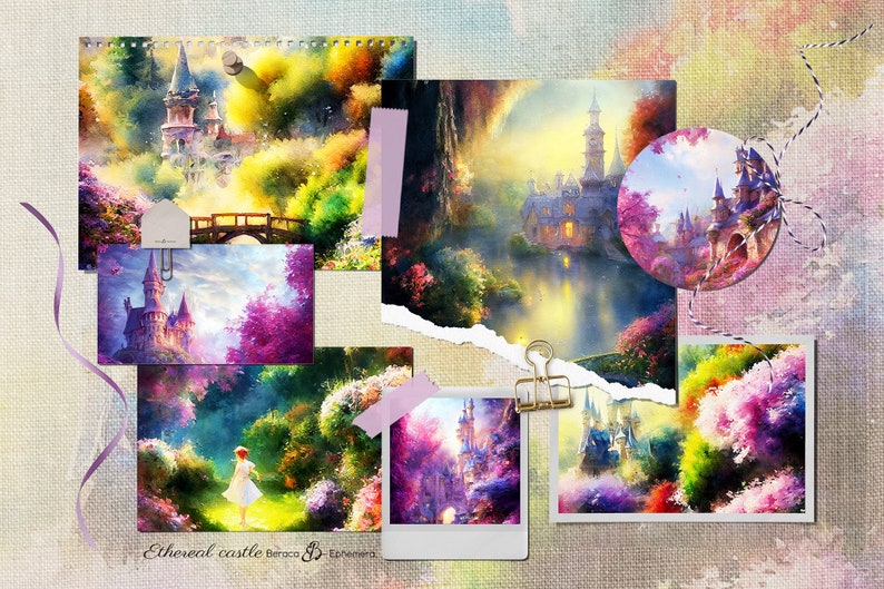 Ethereal Castle Digital Paper, Printable Paper, Watercolor Fantasy ...