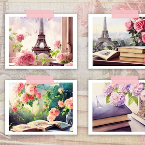 French Books Digital Paper, Printable Paper, Paris Background, Eiffel ...