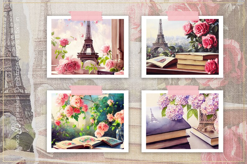 French Books Digital Paper, Printable Paper, Paris Background, Eiffel ...