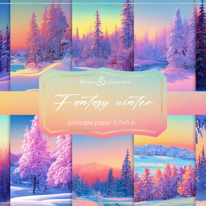 Fantasy Winter Digital Paper, Snow Printable Paper, Whimsical ...