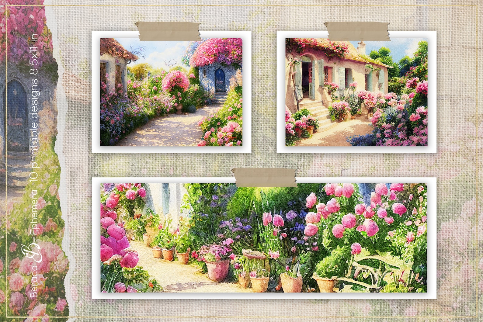 Cottage Garden Digital Paper, Printable Paper, Flower Garden Background ...