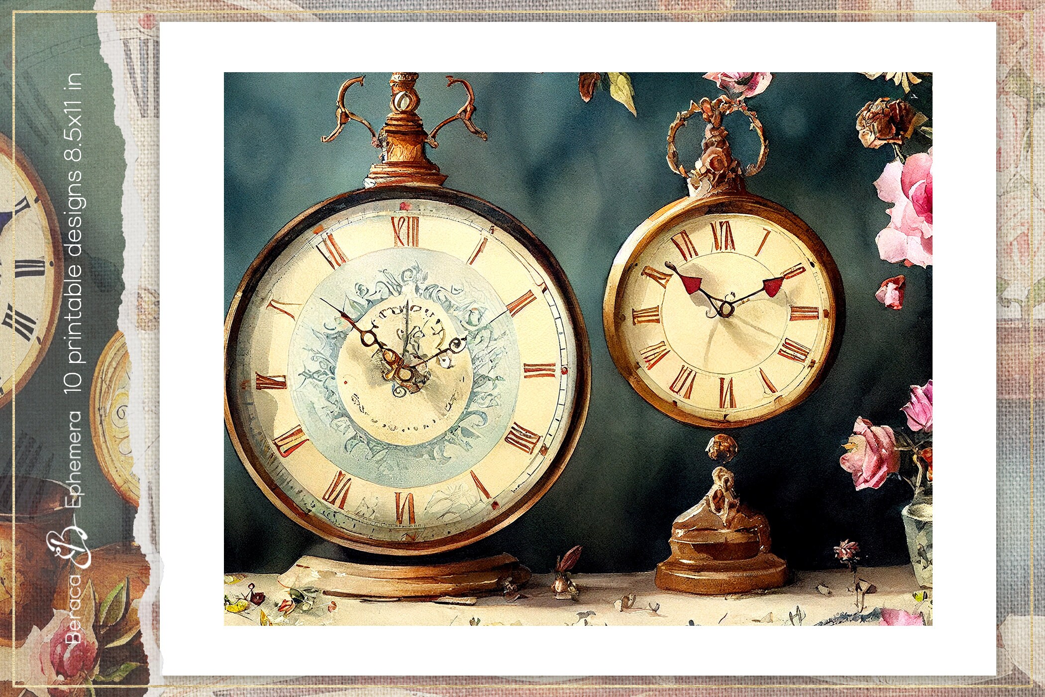 Vintage Clocks Digital Paper, Printable Paper, Victorian Clocks ...