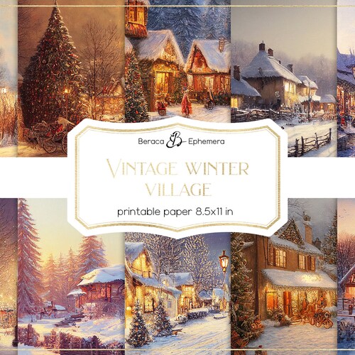 Village Church Digital Paper Winter Printable Scrapbook - Etsy