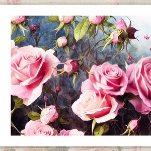 Rose Garden Digital Paper, Printable Paper, Pink Roses Background ...