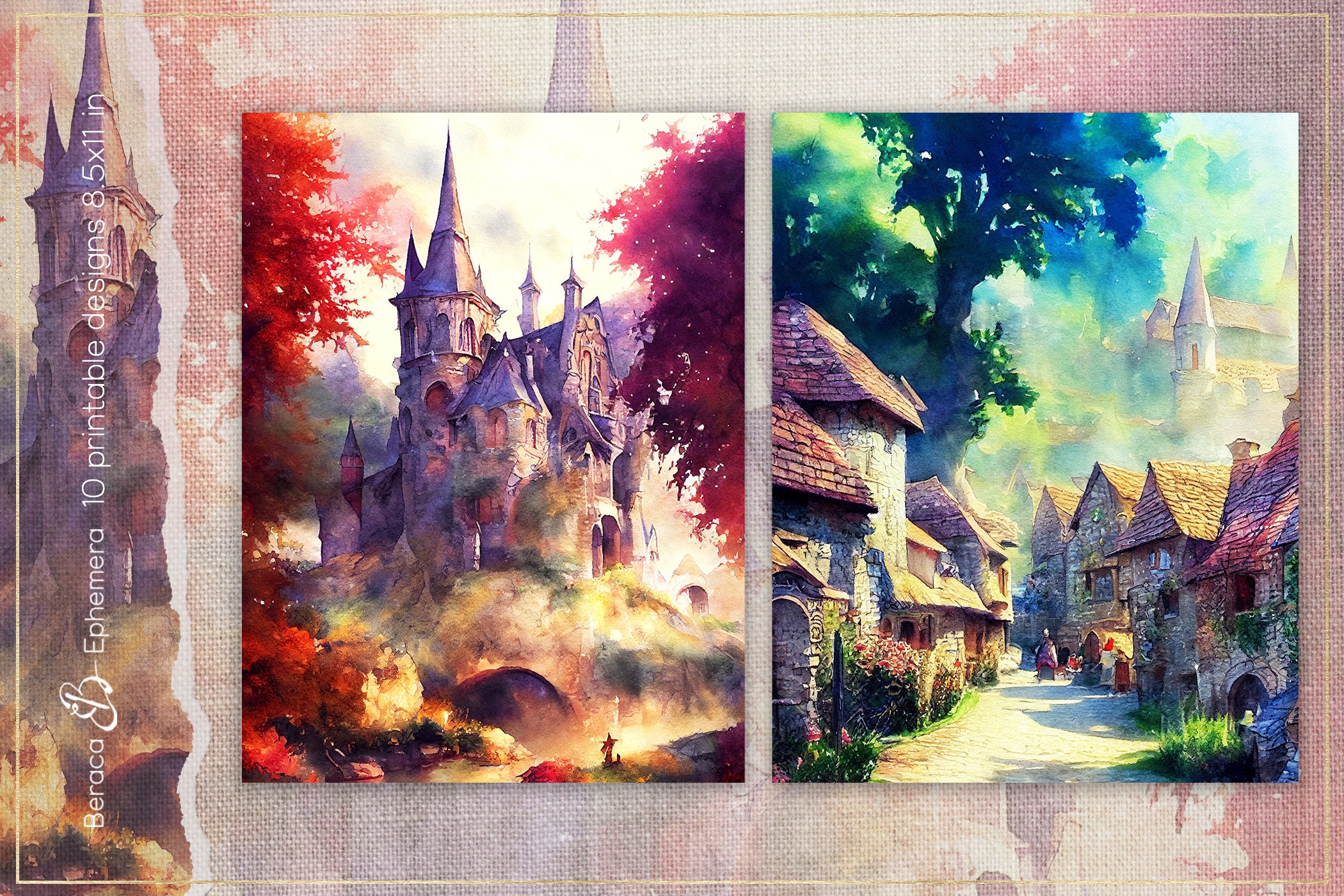 Medieval Castle Digital Paper, Fantasy Castle, Old Village Background ...