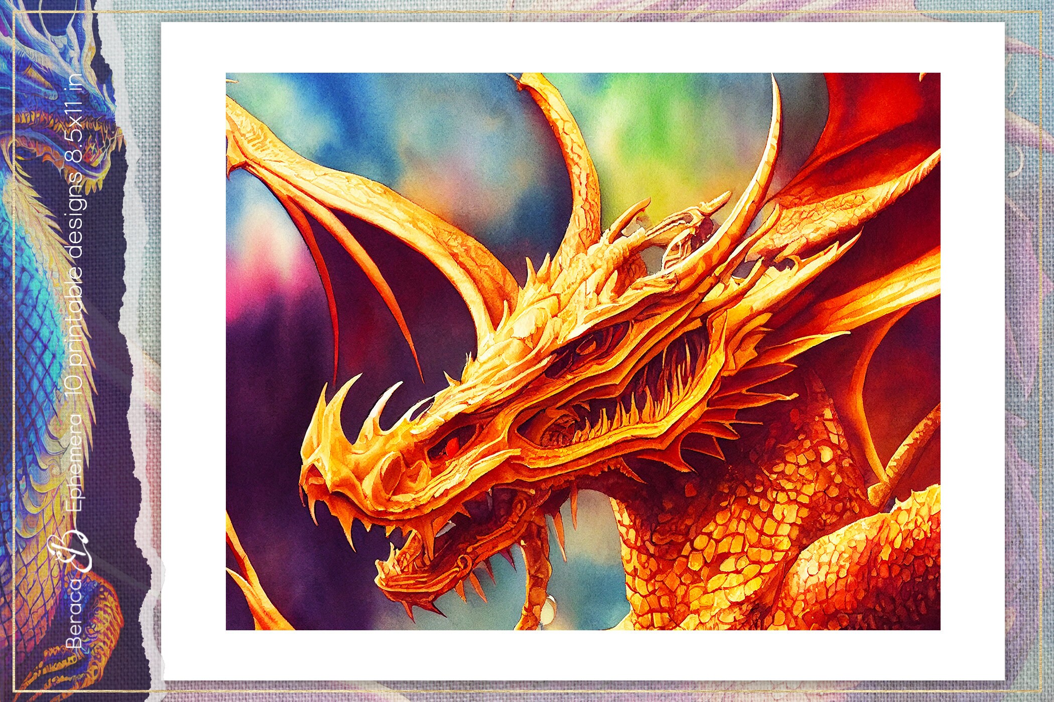 Fire Dragon Digital Paper, Printable Paper, Magical Scrapbooking Paper ...