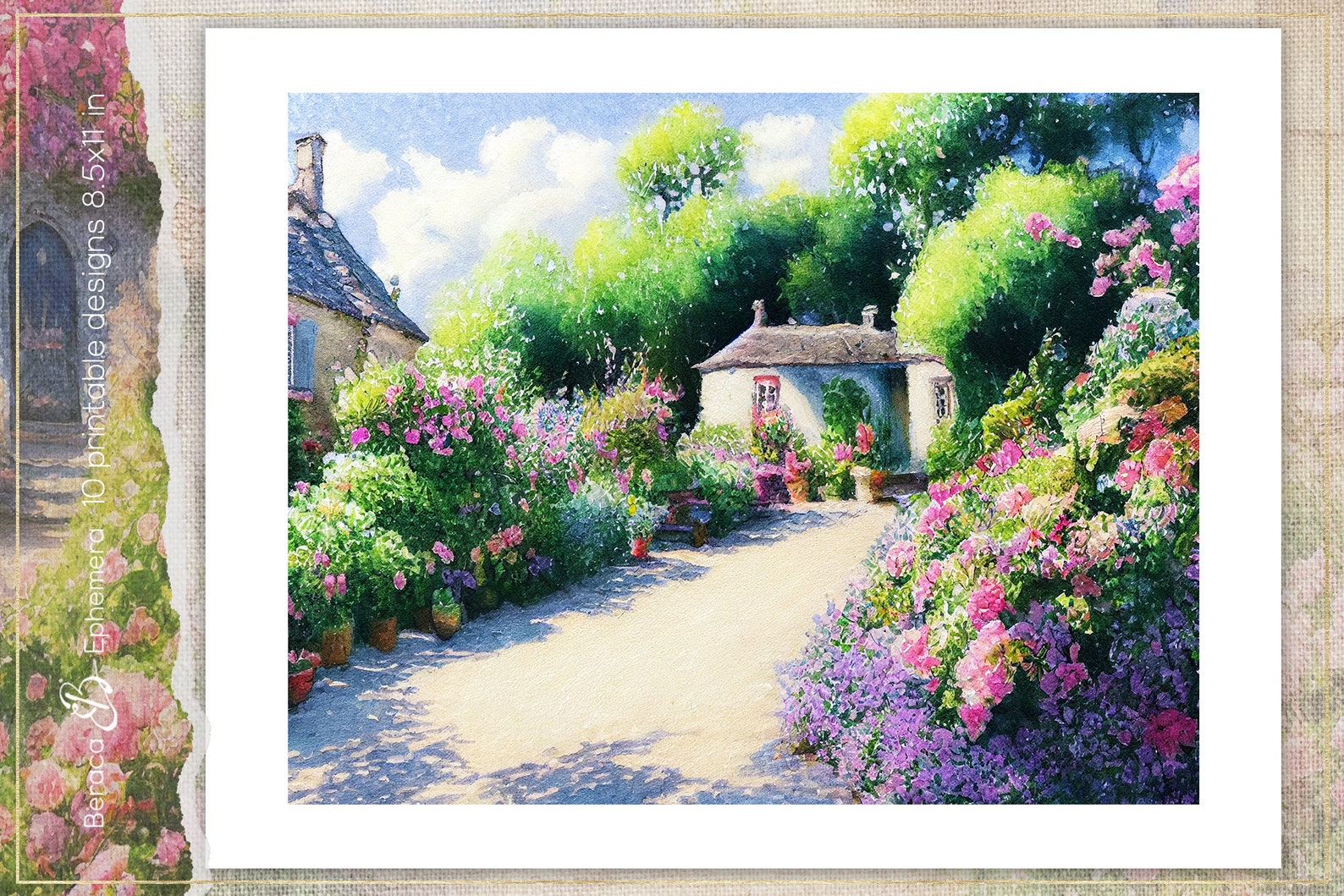 Cottage Garden Digital Paper, Printable Paper, Flower Garden Background ...