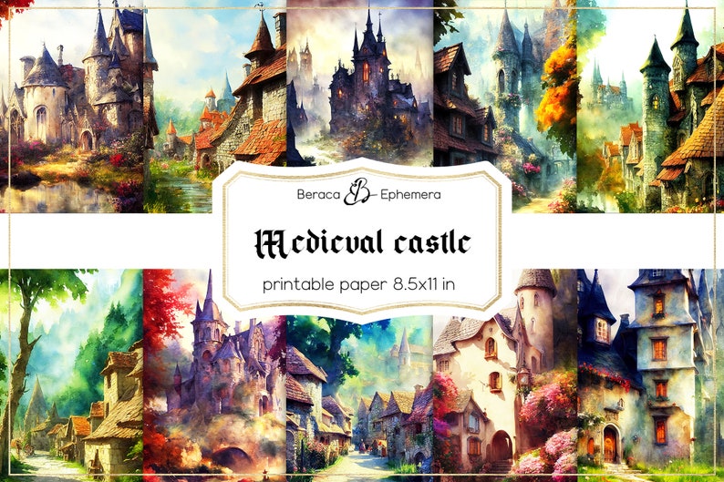 Medieval Castle Digital Paper, Fantasy Castle, Old Village Background ...