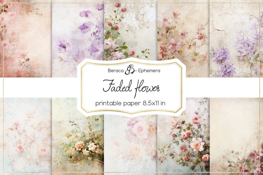 Faded Flower Digital Paper, Shabby Chic Roses Printable Paper, Spring ...
