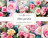 Rose Garden Digital Paper Printable Paper Pink Roses - Etsy