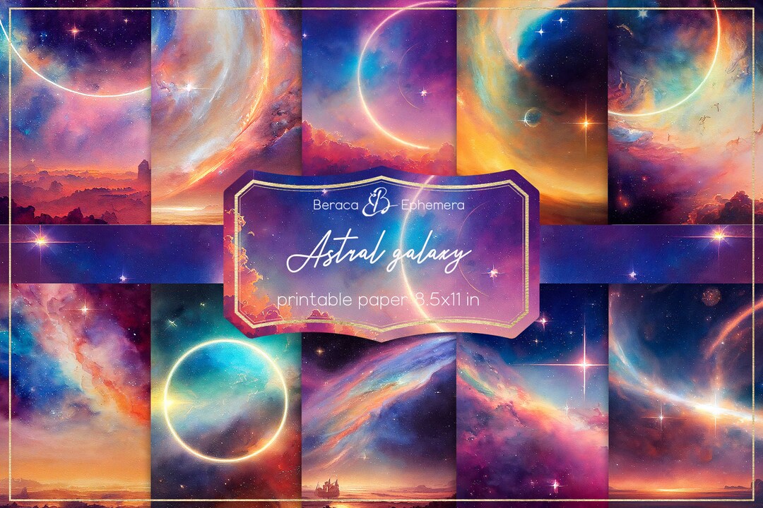 Astral galaxy digital paper, constelation printable paper, pastel ...