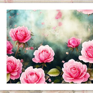 Rose Garden Digital Paper, Printable Paper, Pink Roses Background ...