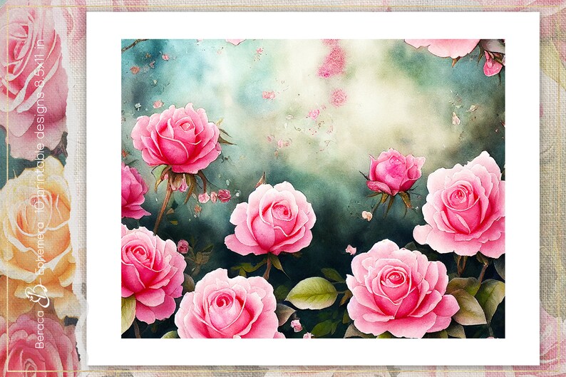 Rose Garden Digital Paper Printable Paper Pink Roses - Etsy
