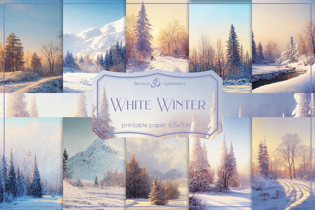 White Winter Digital Paper, Vintage Printable Paper, Snow Landscape ...
