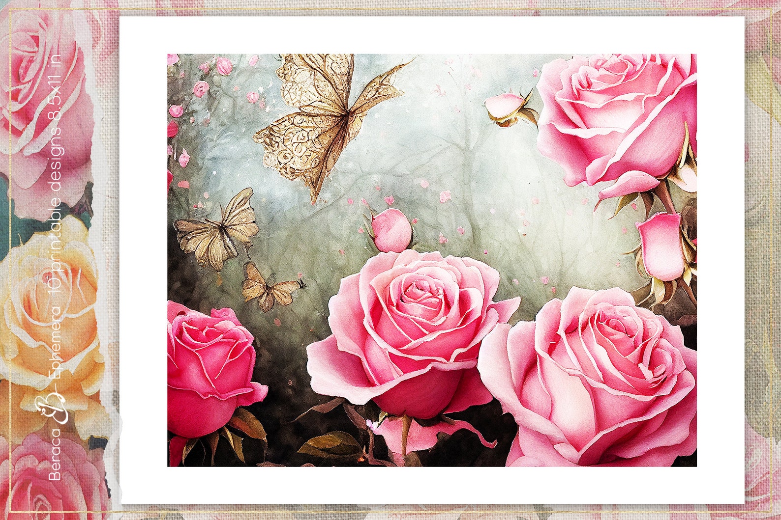 Rose Garden Digital Paper Printable Paper Pink Roses - Etsy