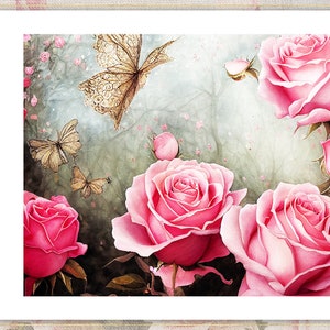 Rose Garden Digital Paper, Printable Paper, Pink Roses Background ...