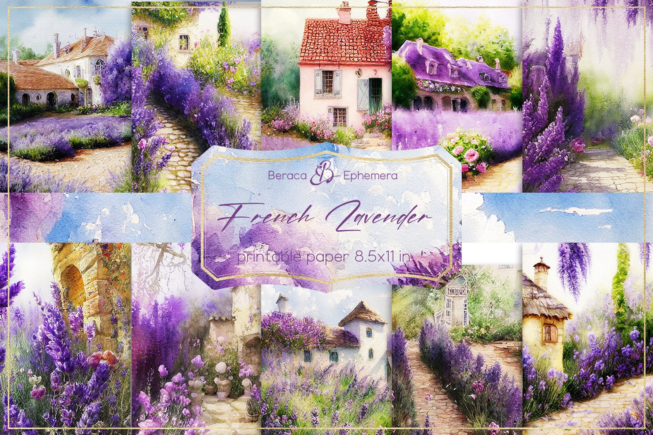 French Lavender Digital Paper, Printable Paper, Purple Floral ...