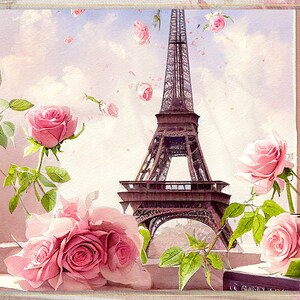 French Books Digital Paper, Printable Paper, Paris Background, Eiffel ...