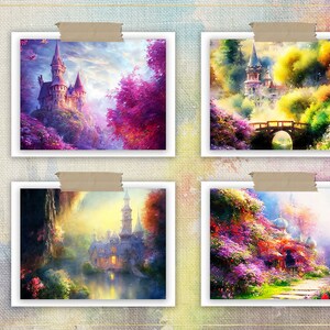 Ethereal Castle Digital Paper, Printable Paper, Watercolor Fantasy ...