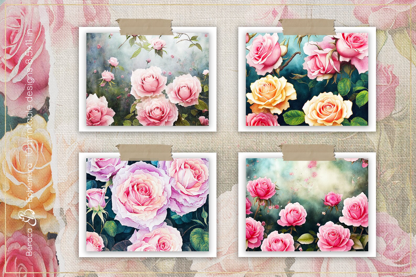 Rose Garden Digital Paper Printable Paper Pink Roses - Etsy