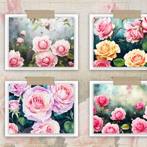 Rose Garden Digital Paper, Printable Paper, Pink Roses Background ...