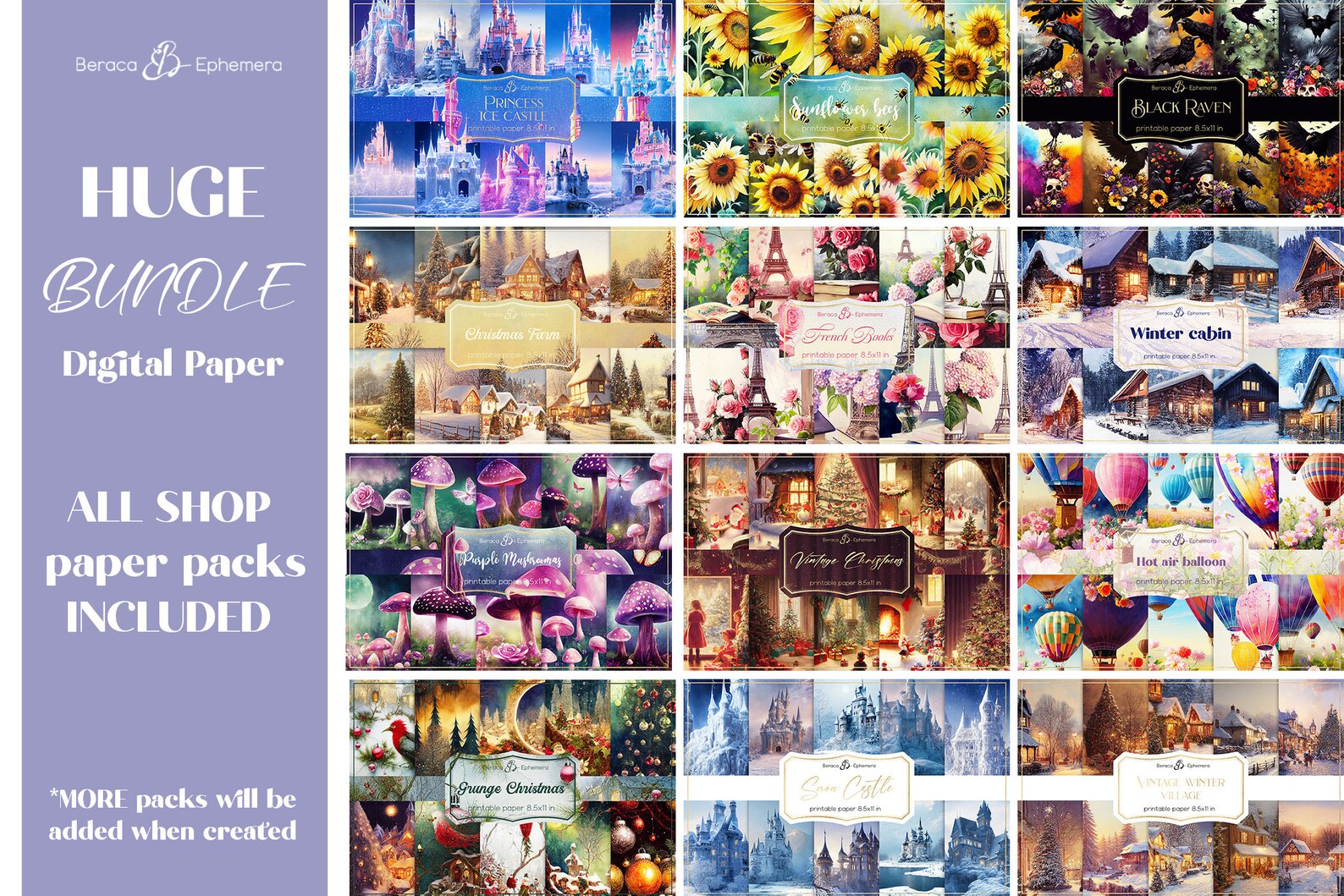 Ethereal Castle Digital Paper, Printable Paper, Watercolor Fantasy ...