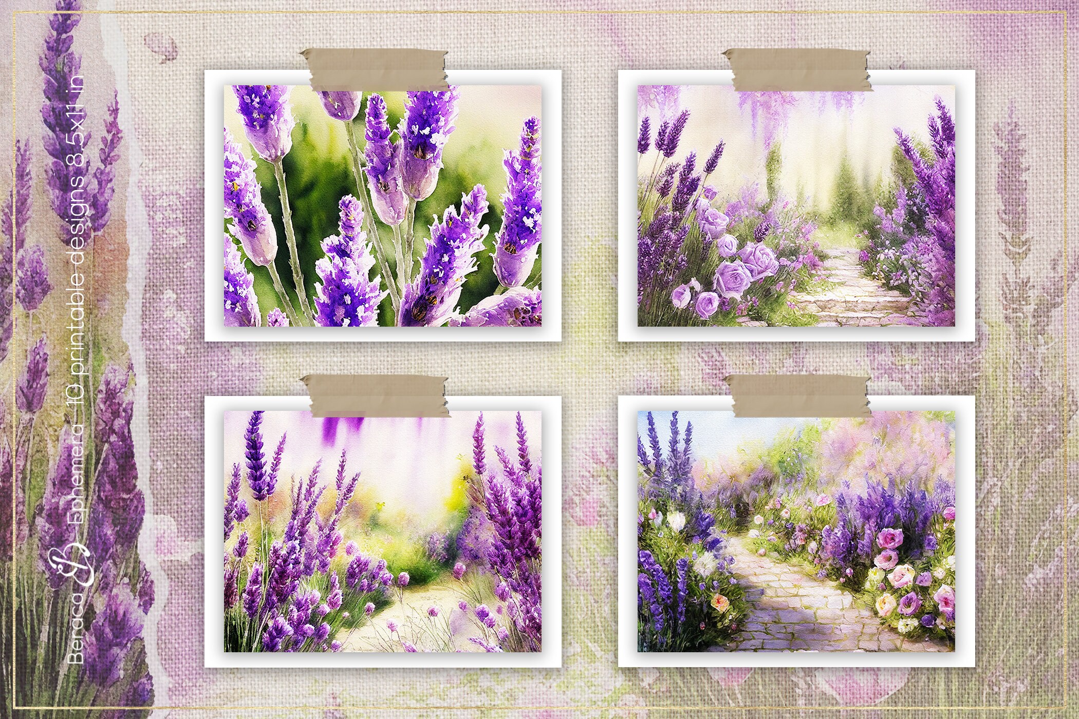 Lavender Garden Digital Paper, Printable Paper, Purple Flowers ...