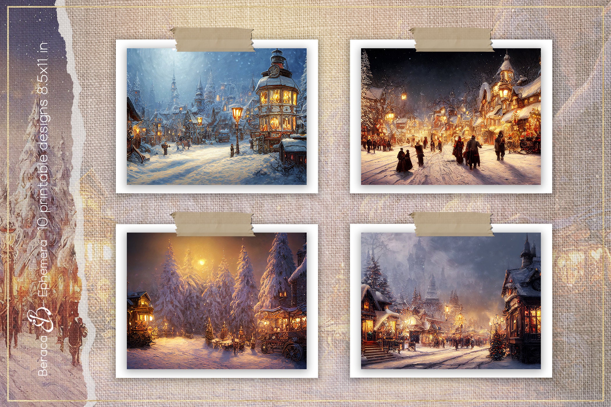 Steampunk Christmas Digital Paper, Vintage Winter, Christmas Night ...