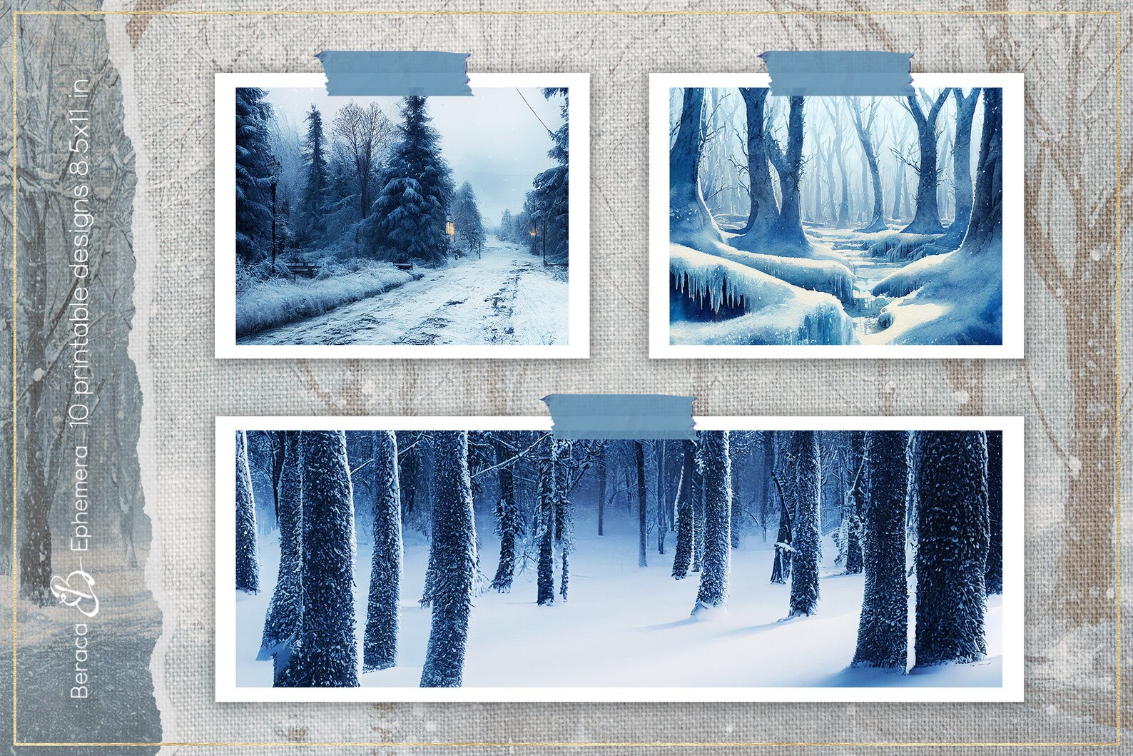 Winter Forest Digital Paper Printable Paper Antique Oil - Etsy