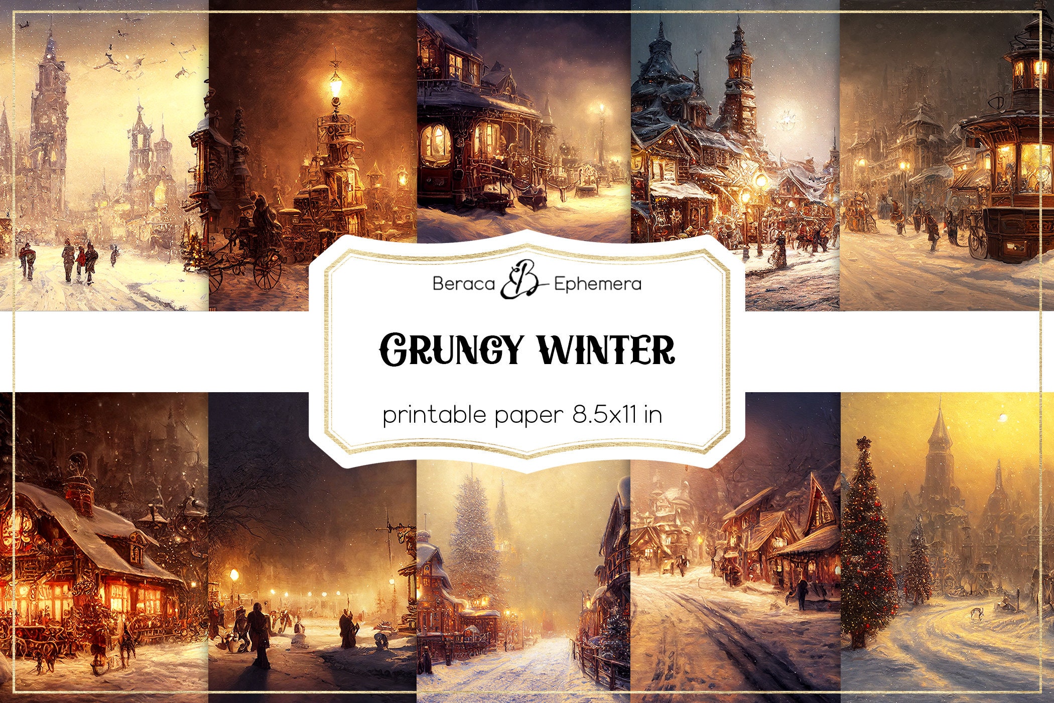 Grungy Winter Digital Paper, Printable Scrapbook, Christmas Card Junk ...