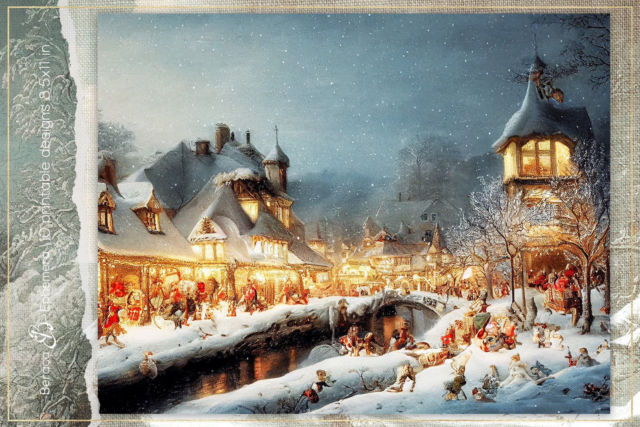 Winter Night Digital Paper, Snow Printable Scrapbook, Winter Landscape ...