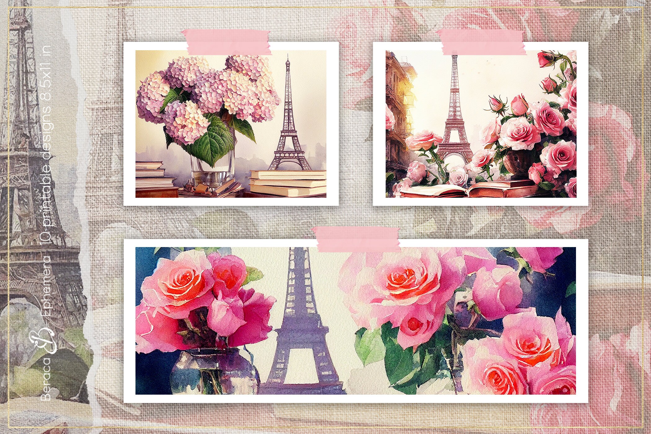 French Books Digital Paper, Printable Paper, Paris Background, Eiffel ...